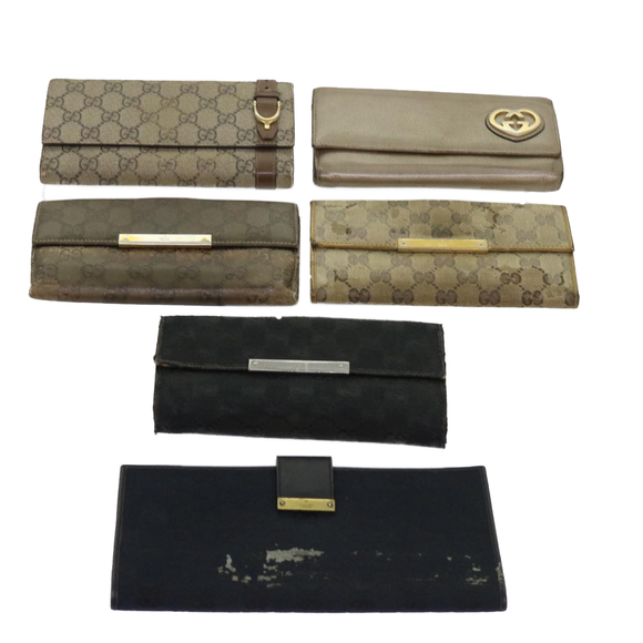 Gucci | Bags | Gucci Gg Canvas Wallet Pvc Leather 6set Beige Black Auth ...